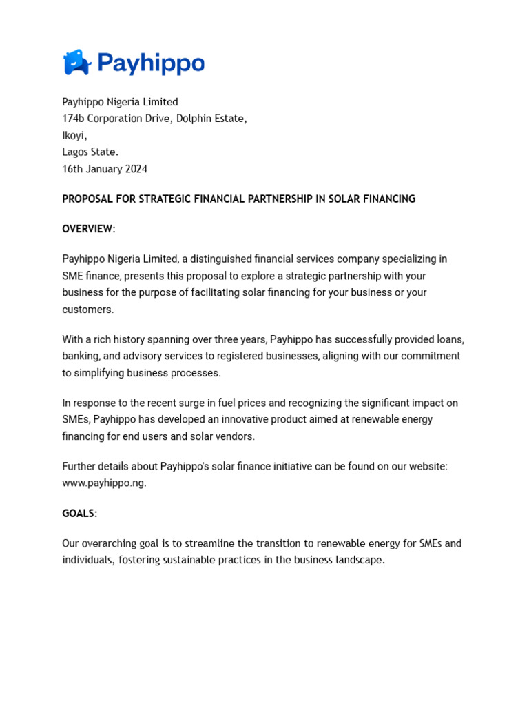 Solar Financing Partnership Proposal | PDF | Inventory | Small And ...