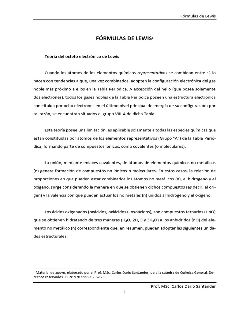 Fórmulas de Lewis | PDF | Compuestos químicos | Enlace covalente