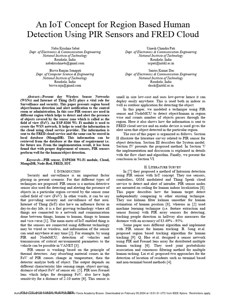 An Iot Concept For Region Based Human Detection Using Pir Sensors And Fred Cloud Pdf