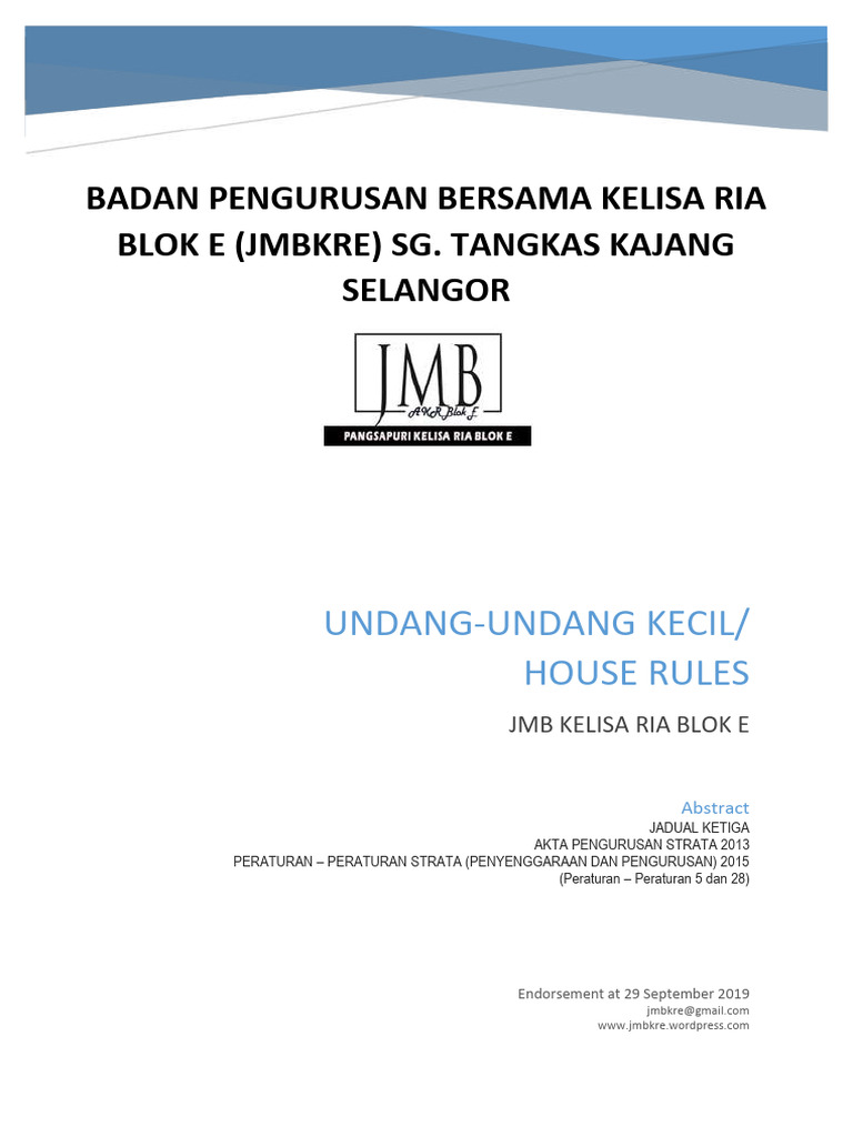 Jmbkre Undang Undang Kecil House Rules | PDF