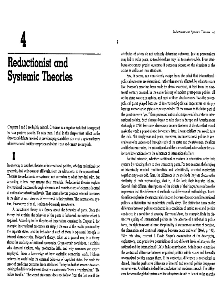 302 - Kenneth Waltz - Reductionist and Systemic Theories | PDF