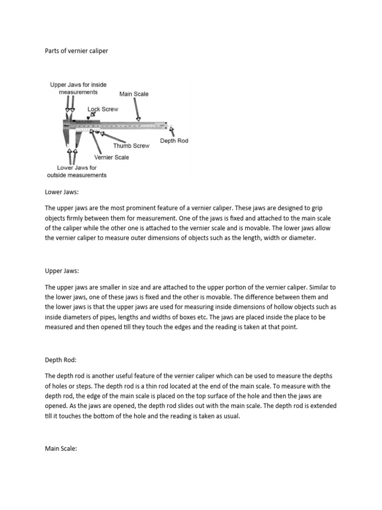 Parts of Vernier Caliper | PDF | Tools | Metrology