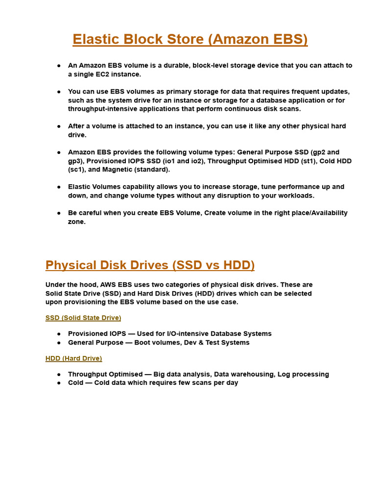 Elastic Block Store (Amazon EBS) | PDF | Solid State Drive | Hard Disk ...