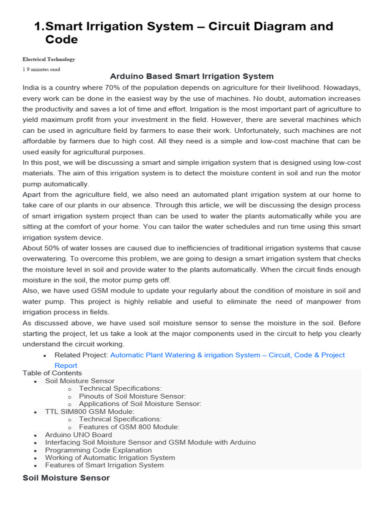 Smart Irrigation for Indian Farmers | PDF | Arduino | Electrical Network