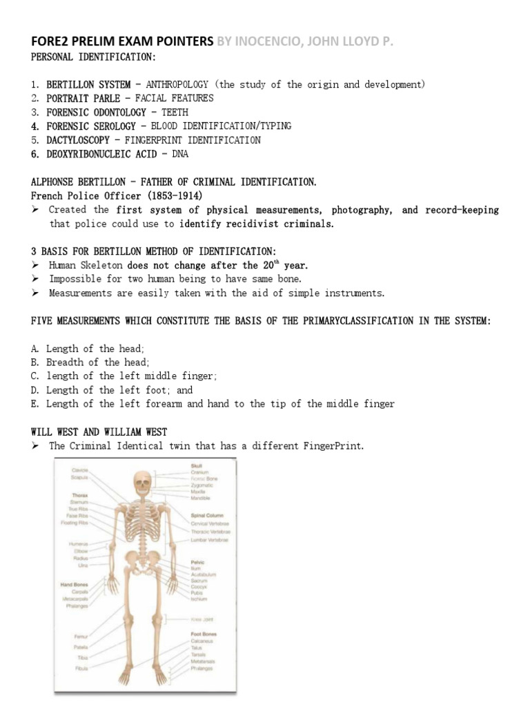 Forensic2 Prelim Exam Pointers by Inocencio | PDF | Fingerprint | Forensic Science