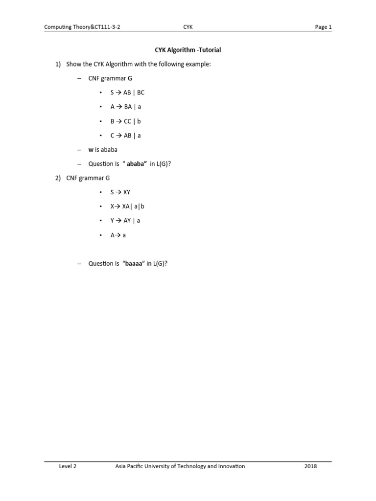 T8 CYK Algorithm | PDF