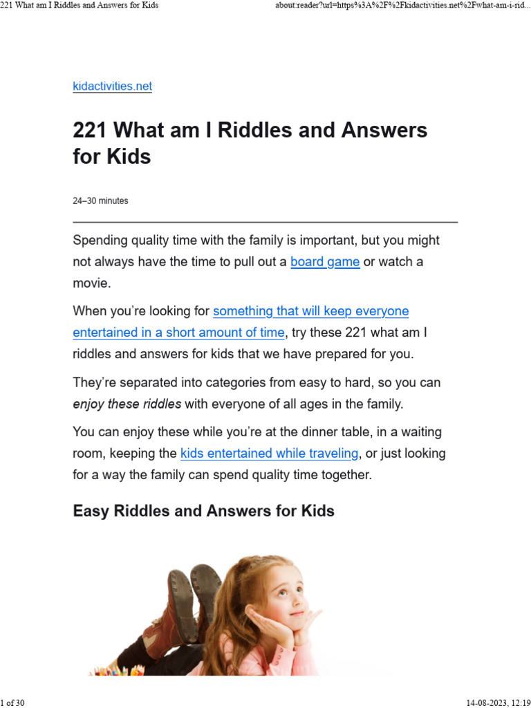 Fun "What Am I" Riddles for Kids | PDF | Wellness