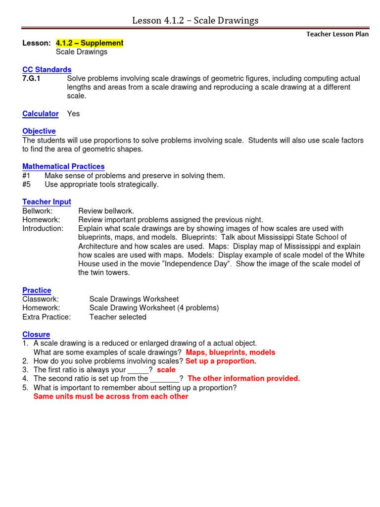 Scale Drawings Lesson Plan Guide | PDF | Area | Foot (Unit)