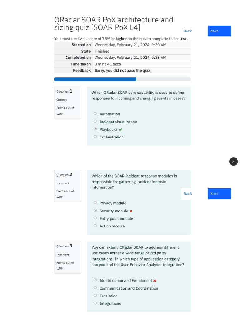 QRadar SOAR PoX Architecture and Sizing Quiz (SOAR PoX L4) Attempt Review | PDF | Software As A ...