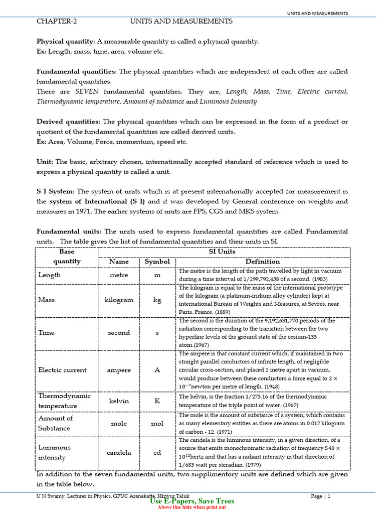 Units and Measurements in Physics | PDF | Velocity | Acceleration