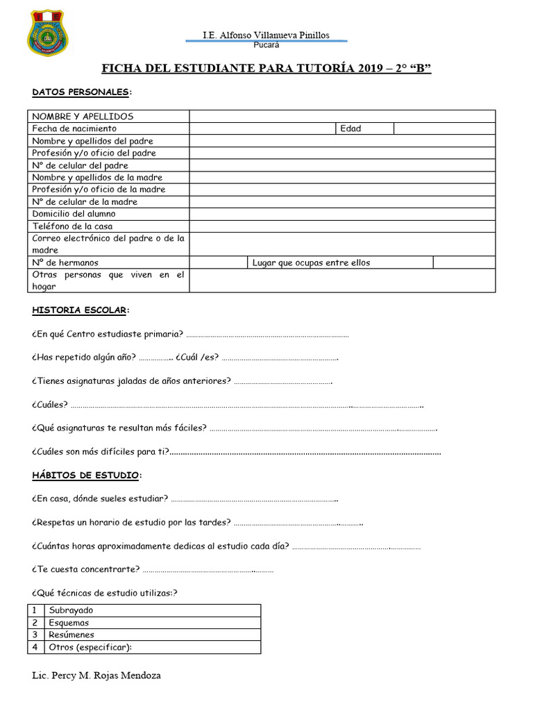 FICHA DEL ALUMNO PARA TUTORÍA 2b | PDF