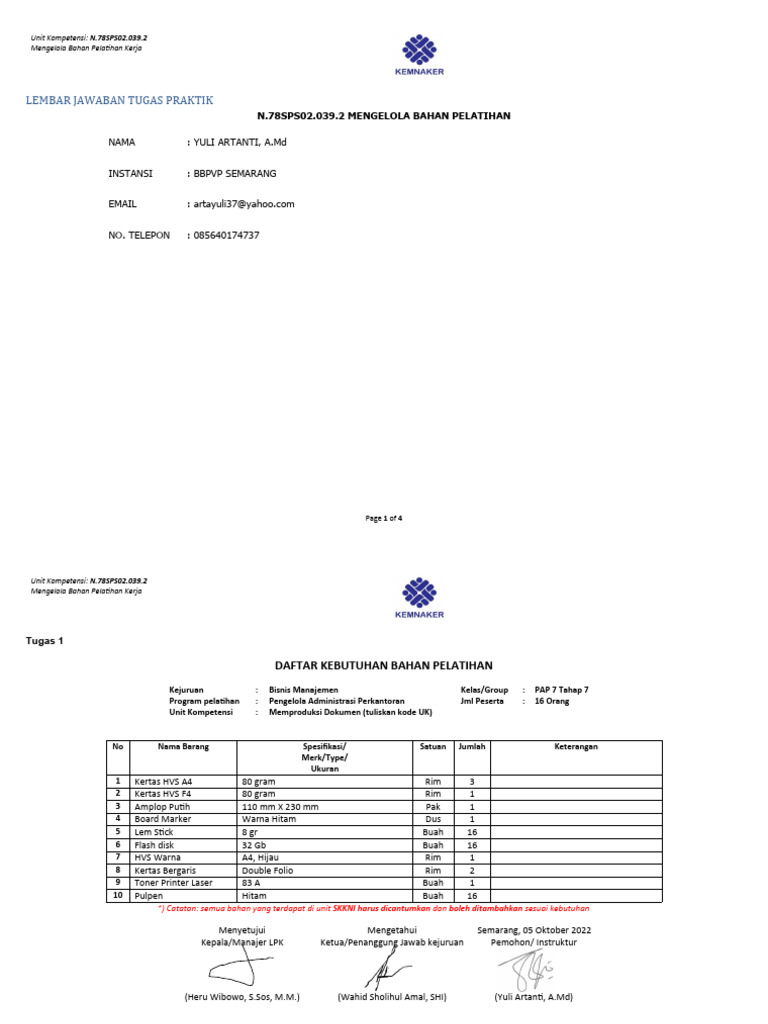 Contoh Tugas Kebutuhan Bahan-Bon-Pemakaian | PDF