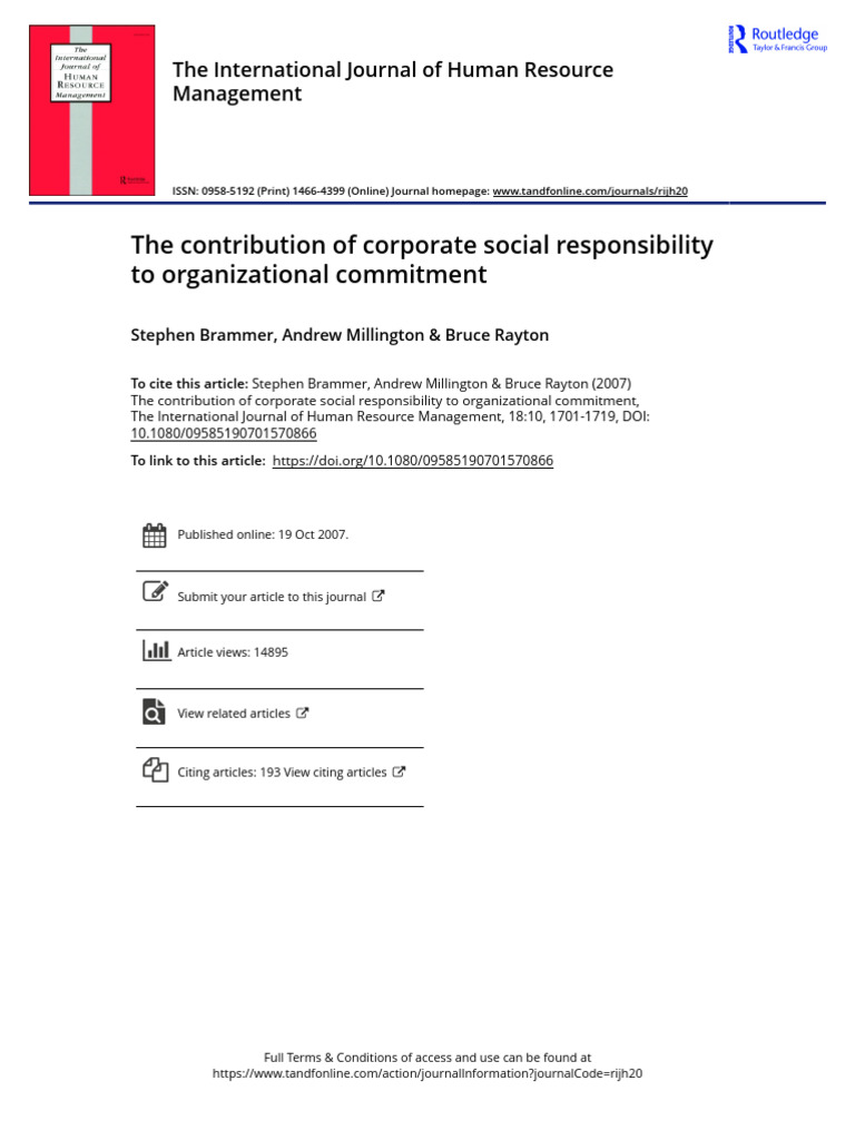 1 - Brammer Et Al 2007 - The Contribution of Corporate Social Responsibility To Organizational ...