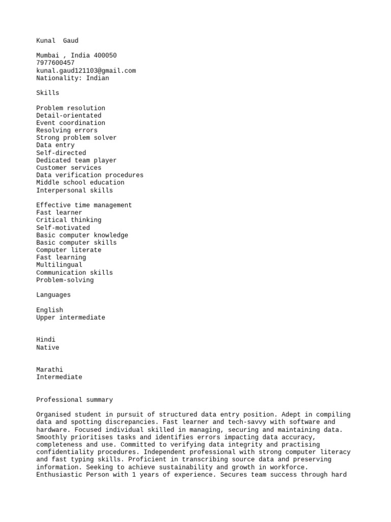 Kunal Gaud CV 1 1706897509124 | PDF