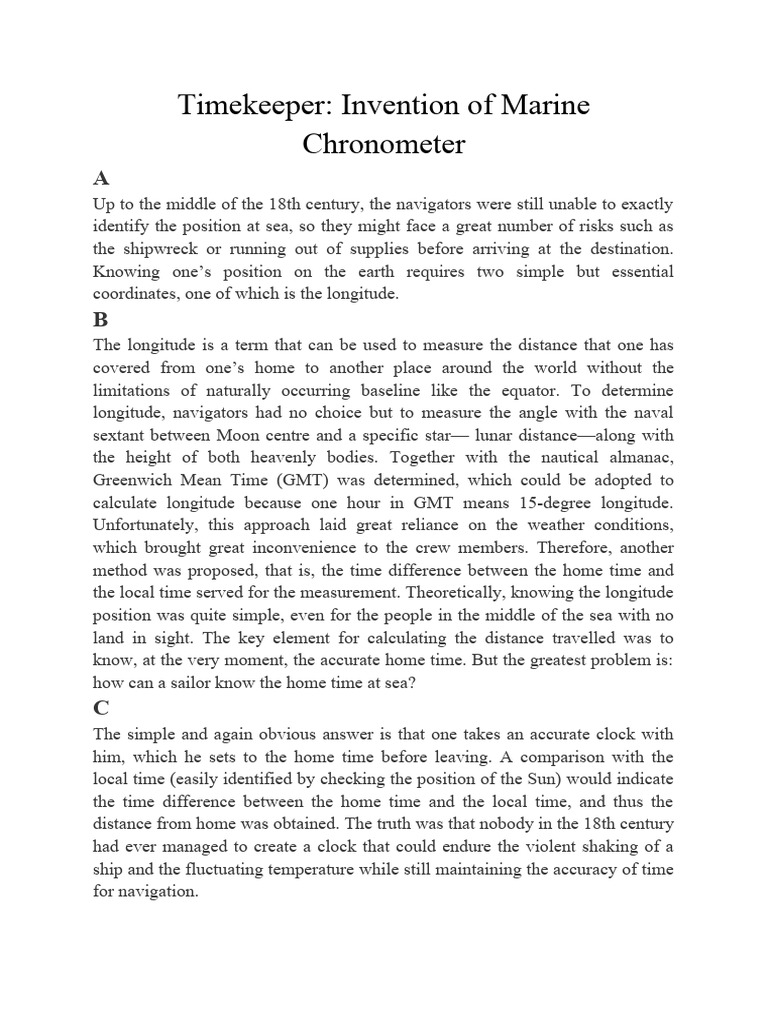 Timekeeper - Invention of Marine Chronometer | PDF | Longitude | Navigation