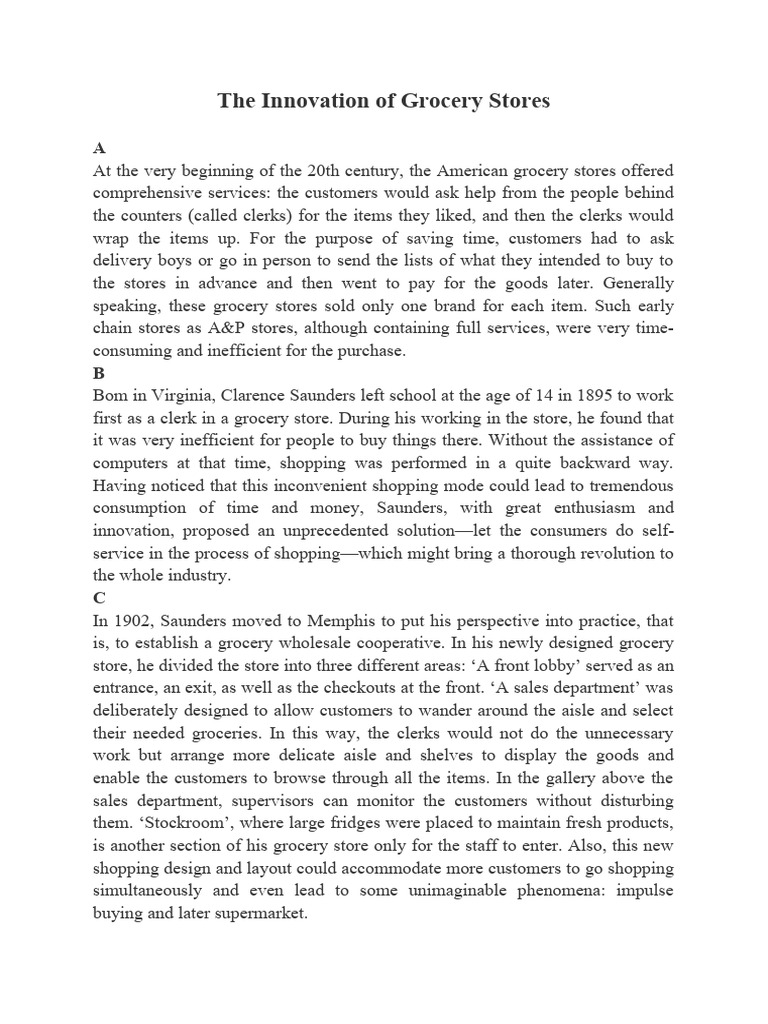 The Innovation of Grocery Stores | PDF | Grocery Store | Retail