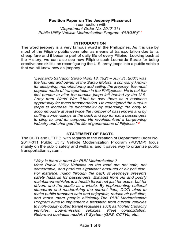 Jeepney Phase-Out: A Position Paper | PDF | Transport
