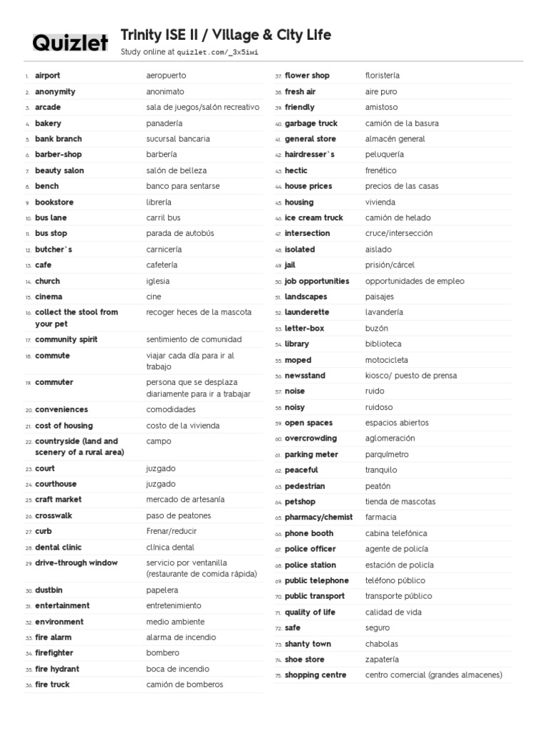 Village and City Life Vocabulary | Descargar gratis PDF | Transporte ...