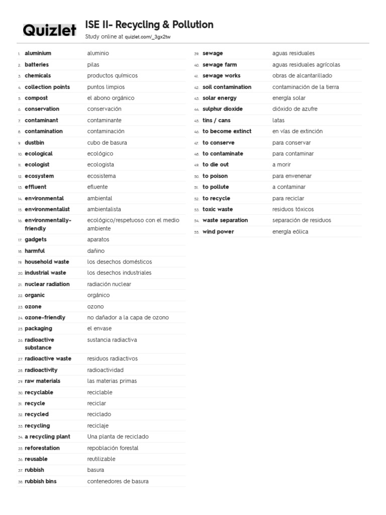 Pollution and Recycling Vocabulary | PDF | Residuos | Contaminación