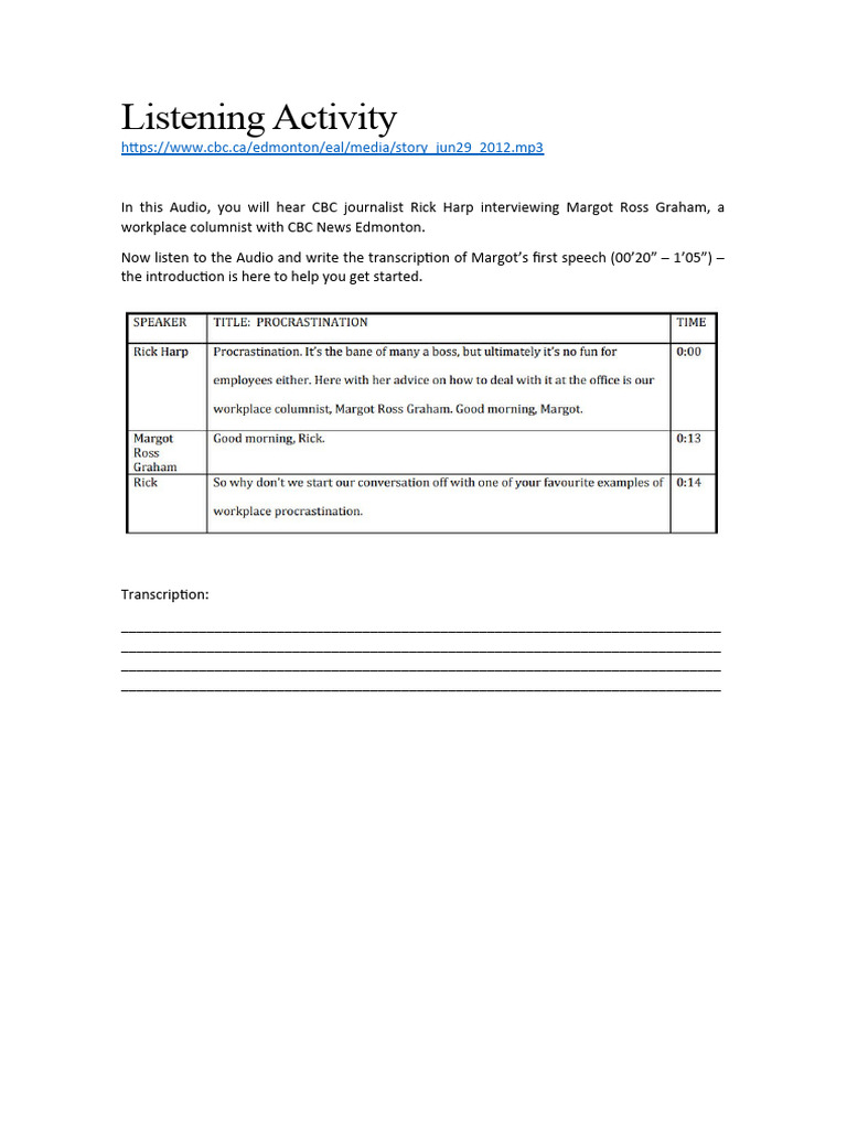 Listening Activity - Procrastination Podcast | PDF | Business | Foreign ...