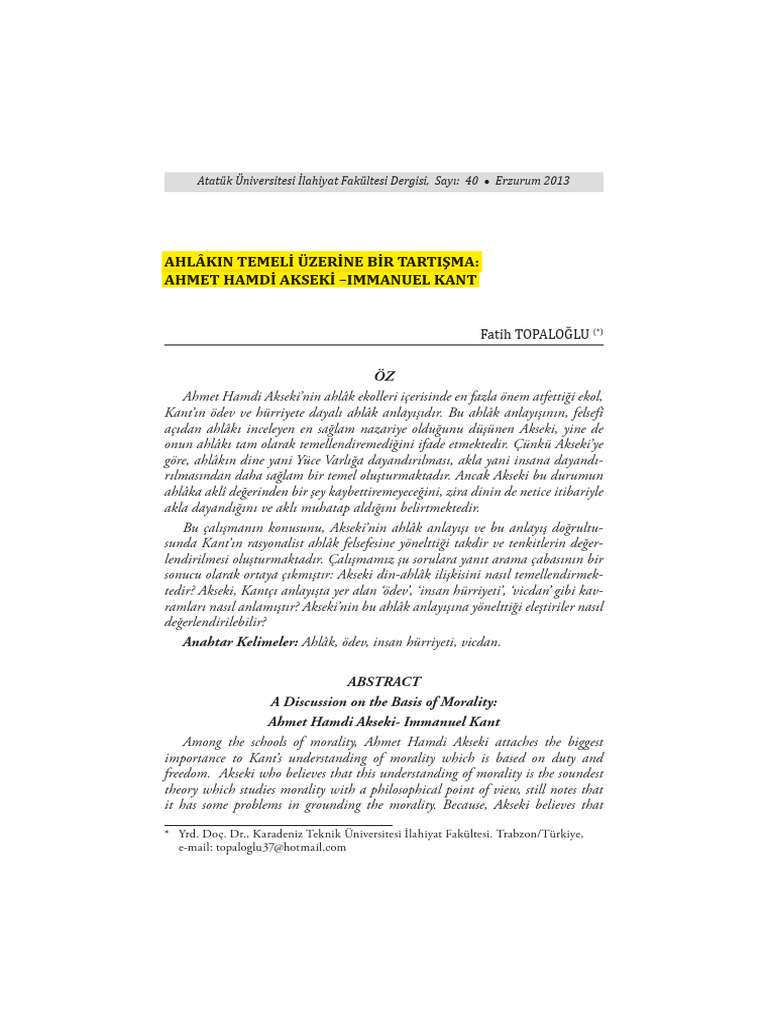 Ahl Kin Temel Zer Ne B R Tarti Ma Ahmet Hamd Aksek - Immanuel Kant (#36801) - 31194 | PDF