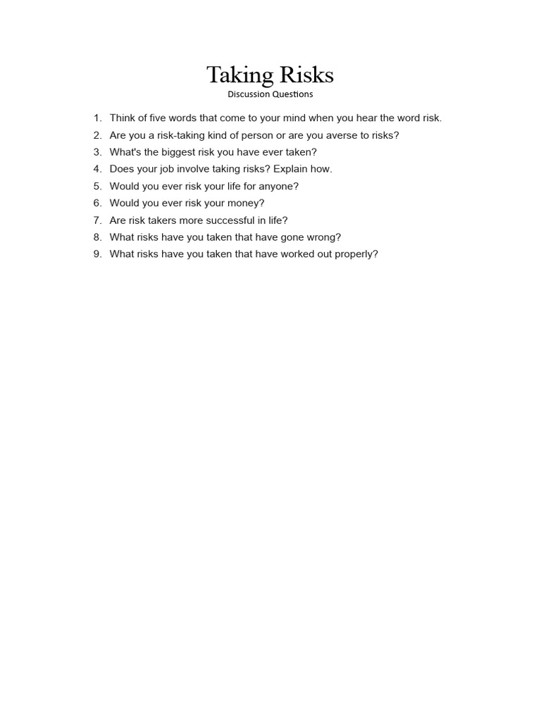 Taking Risks - Discussion Questions | PDF Taking Risks - Discussion Questions | PDF