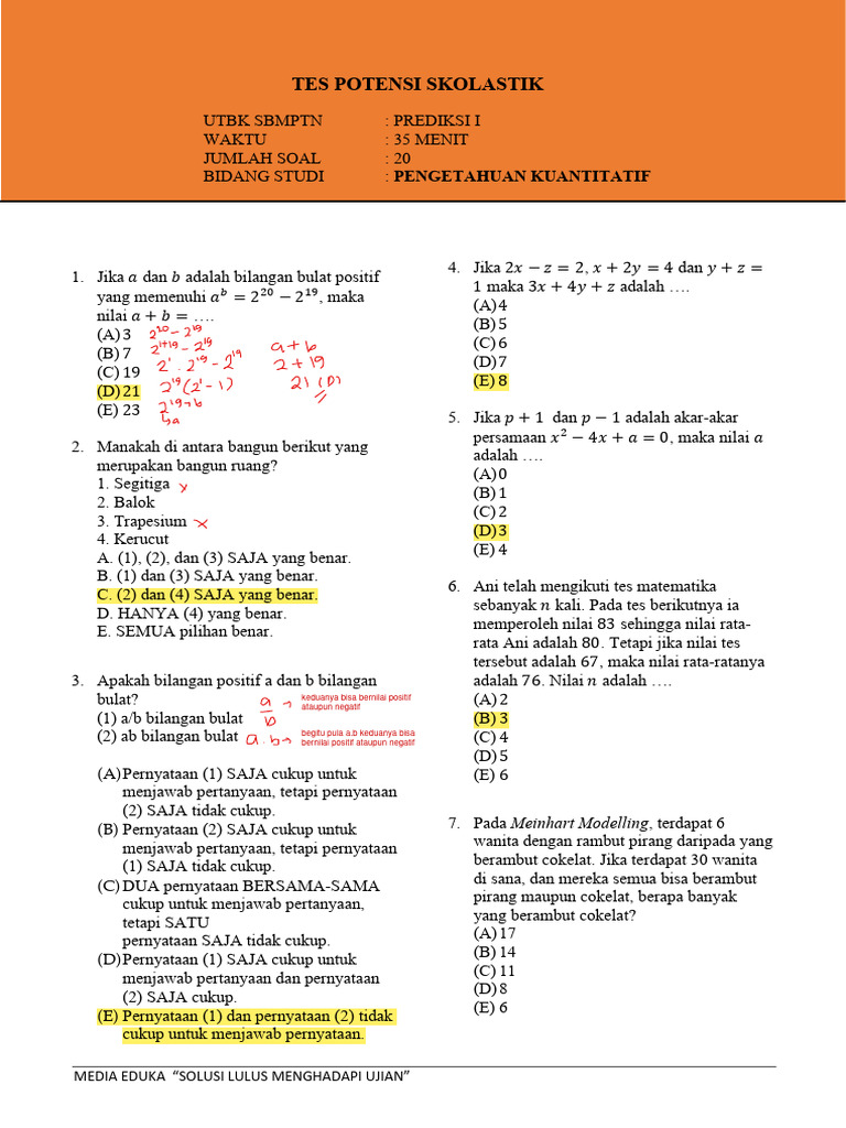 Prediksi UTBK TPS 2020 - Pengetahuan Kuantitatif (Fix) | PDF