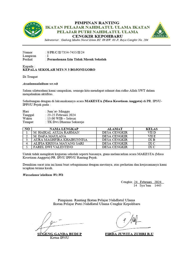 Surat Izin Ipnu | PDF