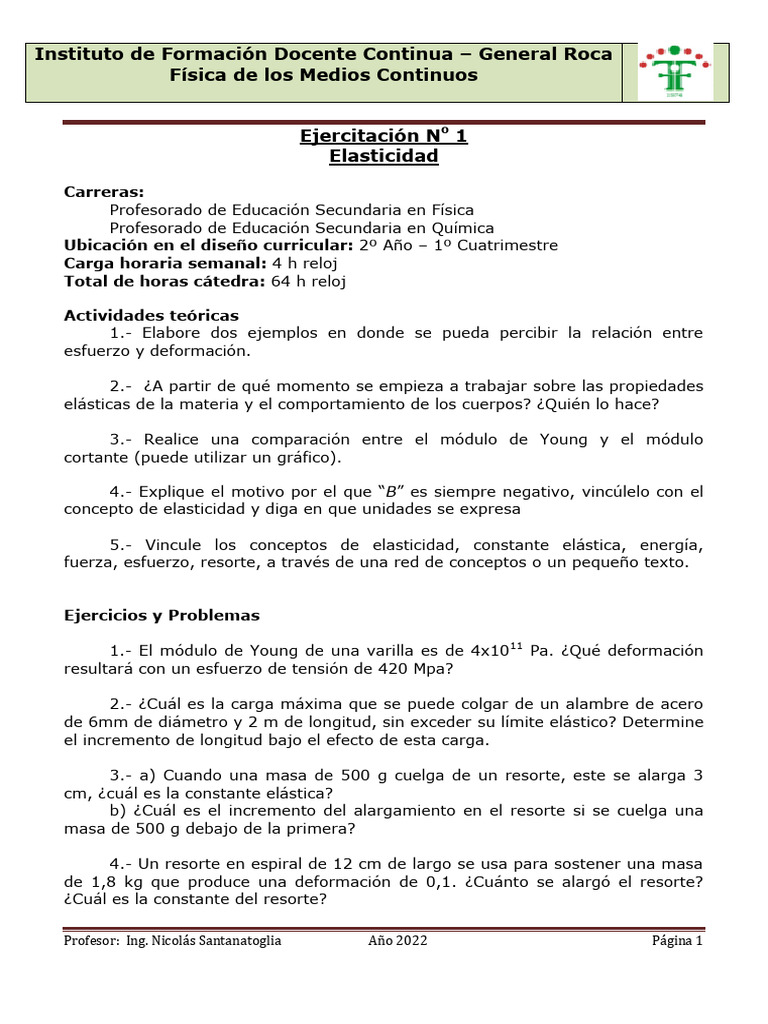 FMC - Ej N 1-Elasticidad-2022-IFDC Roca | PDF | El módulo de Young ...