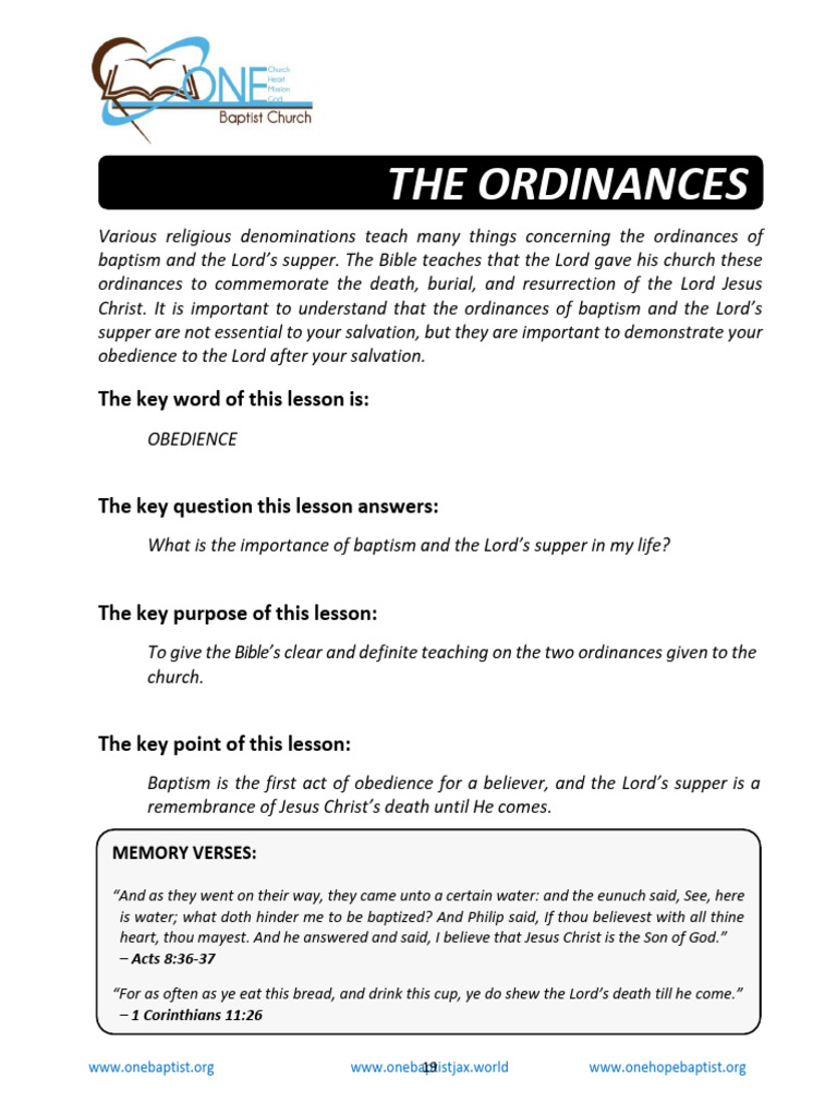 Lesson 3 The Ordinances Conv | PDF | Baptism | Eucharist