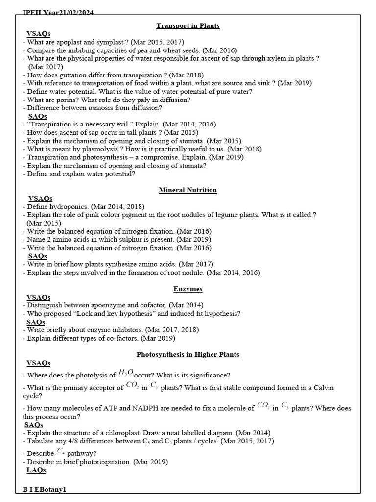 Second Year Botany Ipe Importatn Quesitons | PDF | Dominance (Genetics) | Dna