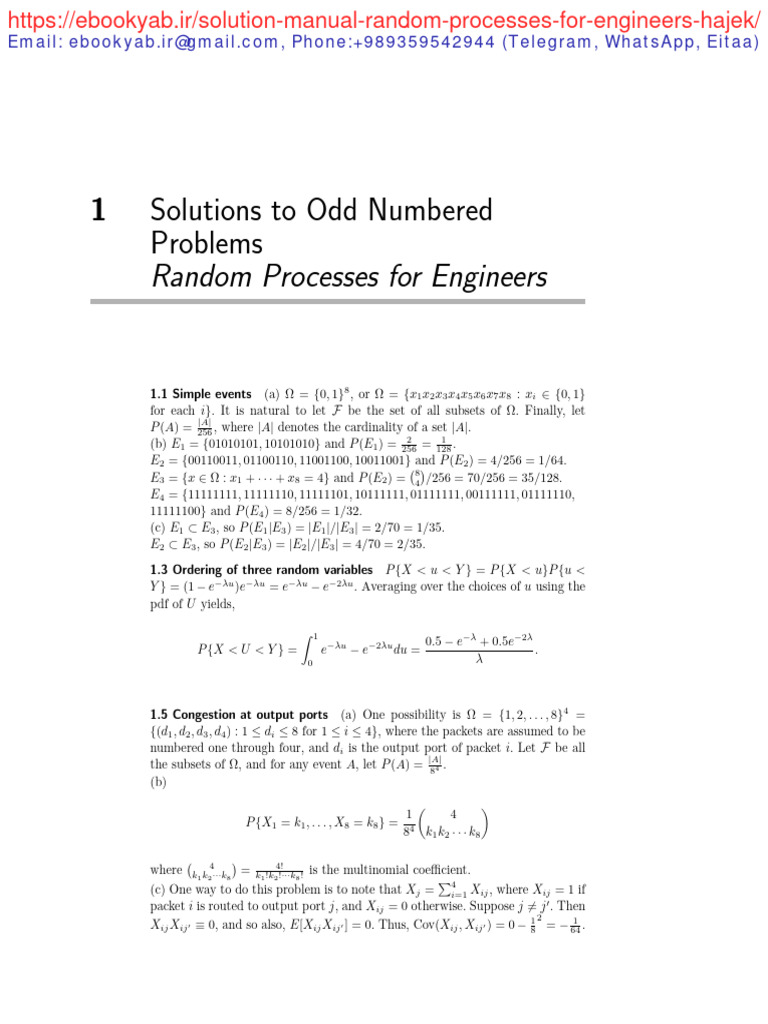 Solution Manual For Random Processes For Engineers - Bruce Hajek | PDF | Statistical Models ...
