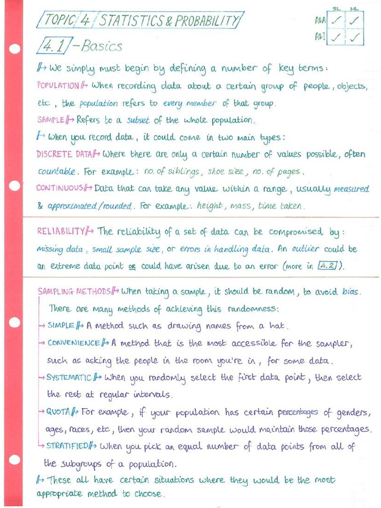 AI SL Topic 4 - Statistics and Probability | PDF