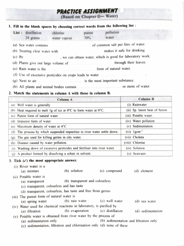 Grade 6 - CH 7 Water Practice Worksheet | Download Free PDF | Water ...