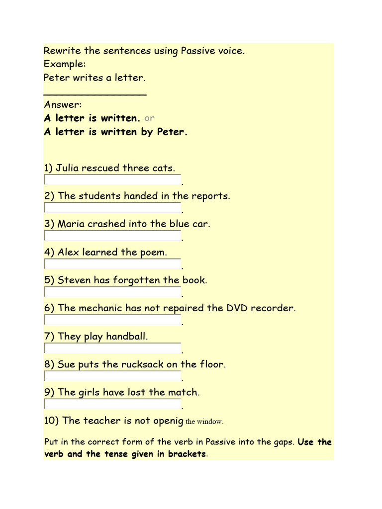 Rewrite The Sentences Using Passive Voice | PDF | Home & Garden