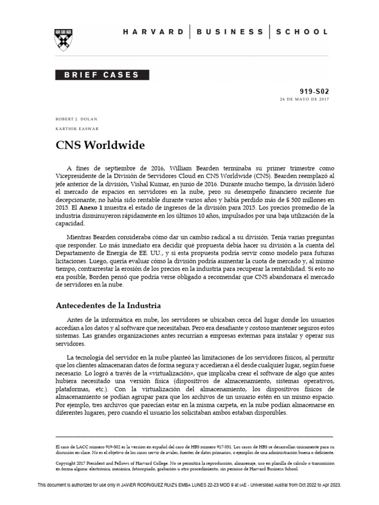 919S02-PDF-SPA Caso CNS Examen | Descargar gratis PDF | Computación en la nube | Software como ...