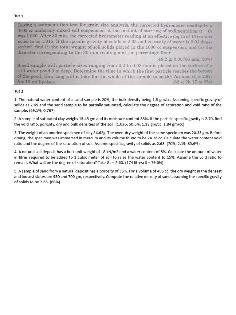 BITS PILANI Soil Mechanics Tutorials | PDF | Science & Mathematics