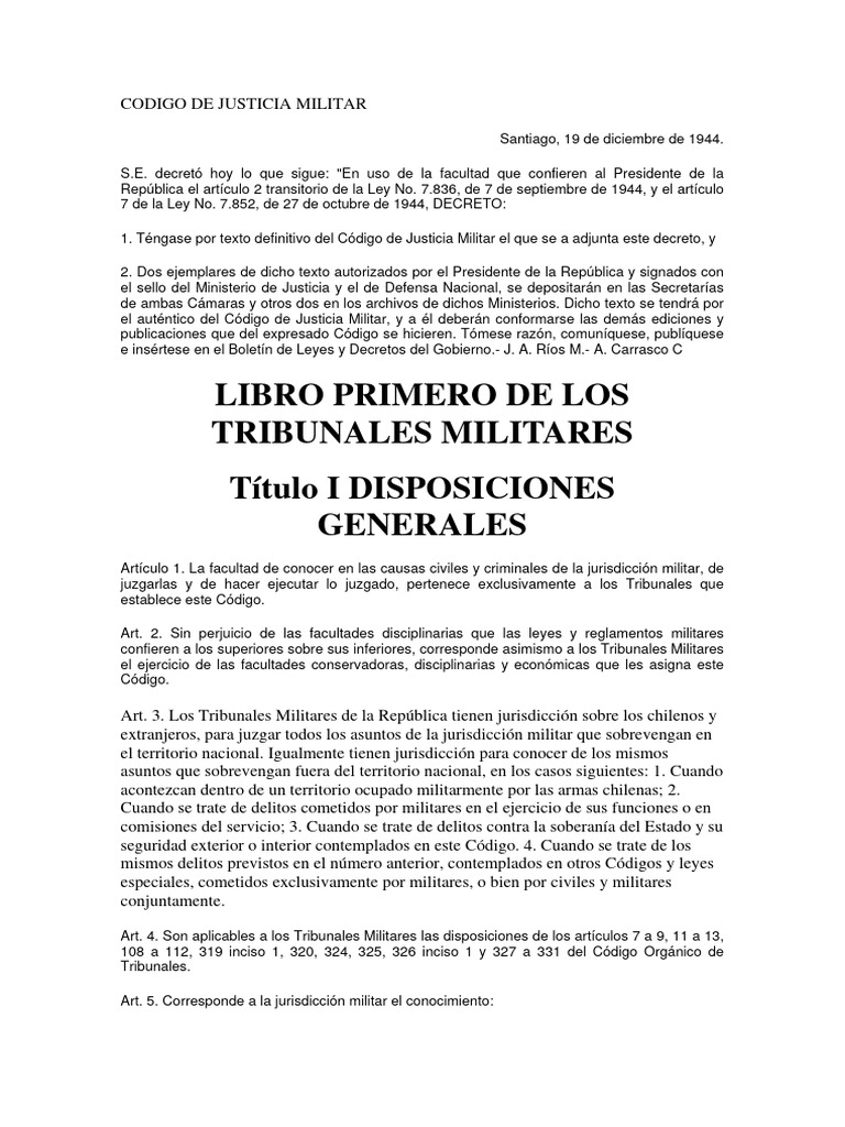 Codigo de Justicia Militar | PDF | Fiscal | Oficial general