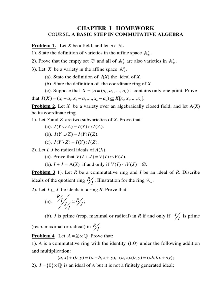 Bài Tập Chương 1 | PDF | Ring (Mathematics) | Abstract Algebra