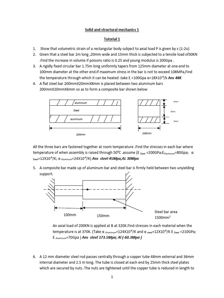Tutorial 1 B On Indeterminate Stresses | PDF | Stress (Mechanics) | Young's Modulus