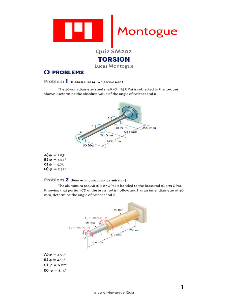 Torsion Solved Problems | PDF | Stress (Mechanics) | Torque