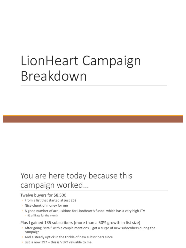 LionHeart Campaign Breakdown PDFSlides | PDF | Career & Growth | Self-Improvement