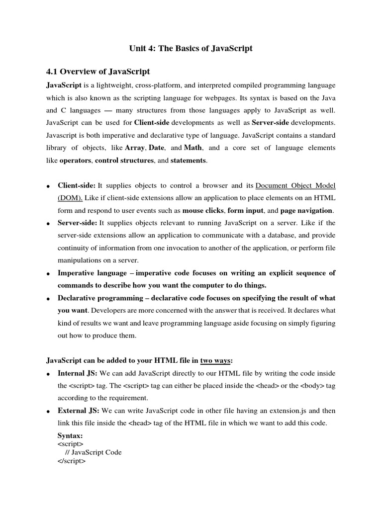 Unit 4 Notes Pdf Document Object Model Html Element