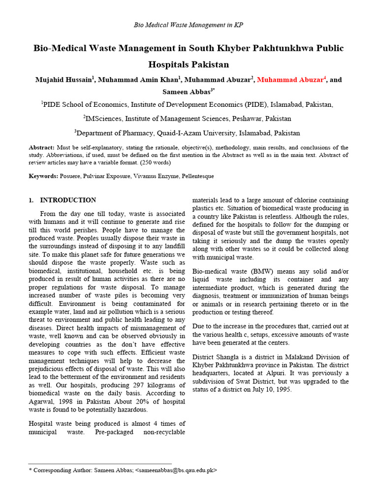 Biomedical Waste Paper | PDF | Waste | Waste Management