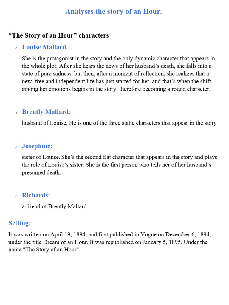 Analyses The Story of An Hour | PDF | Mystery, Thriller & Crime Fiction