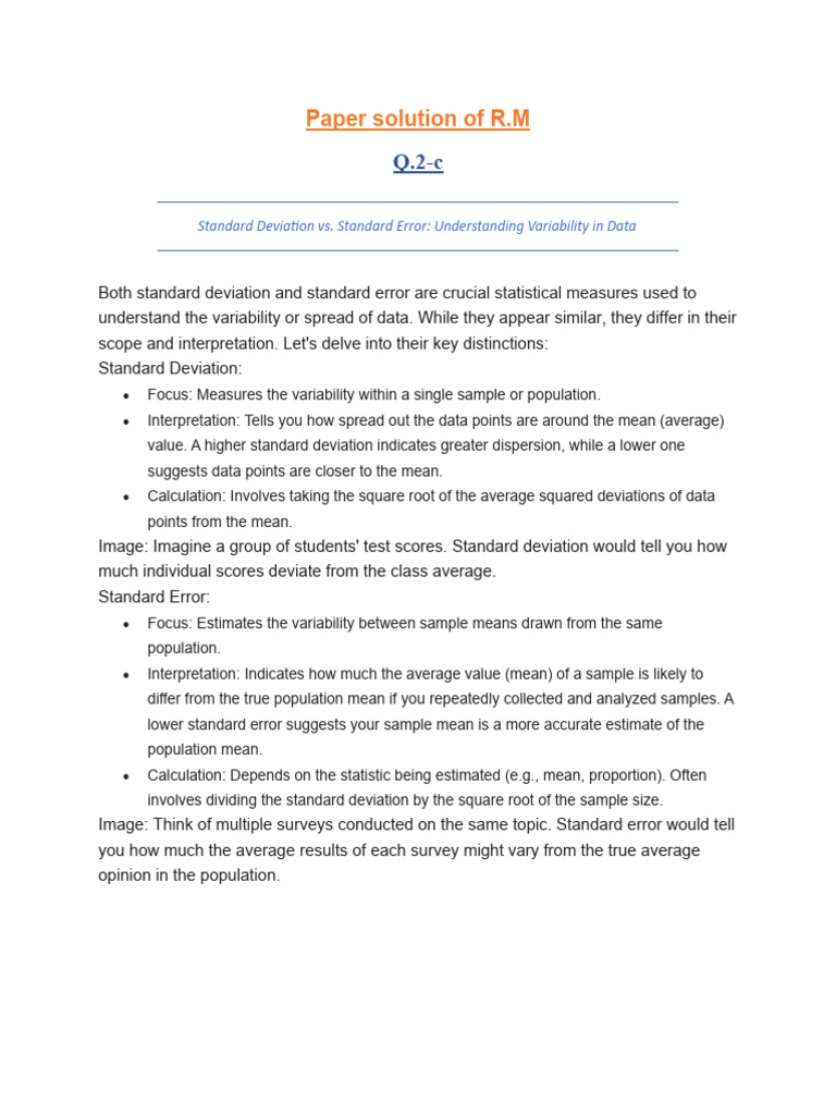 Standard Deviation vs. Standard Error Explained | PDF | Trademark ...