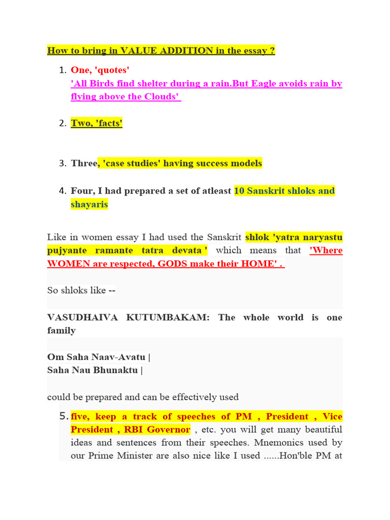 Enhancing Essays with Value Addition | PDF | Economies