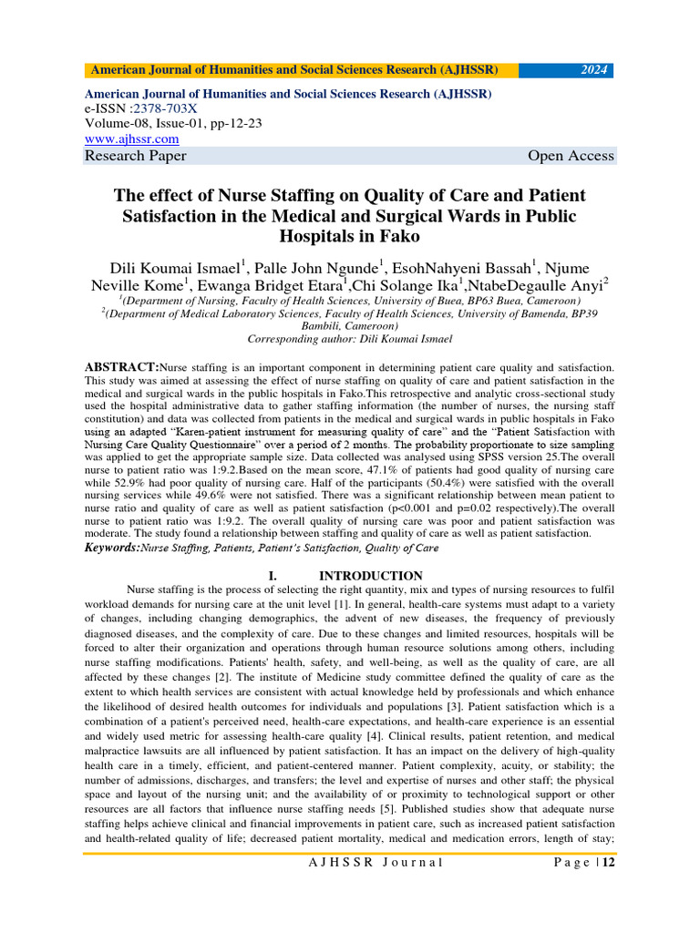 The Effect of Nurse Staffing On Quality of Care and Patient ...