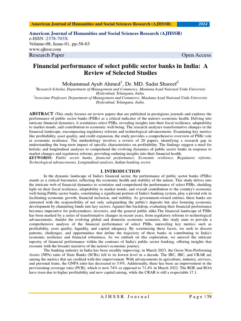 Financial Performance of Select Public Sector Banks in India: A Review of Selected Studies ...