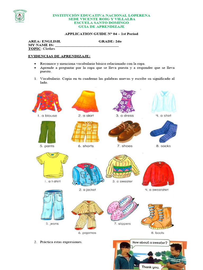 Vocabulario de Ropa en Inglés y Español | PDF